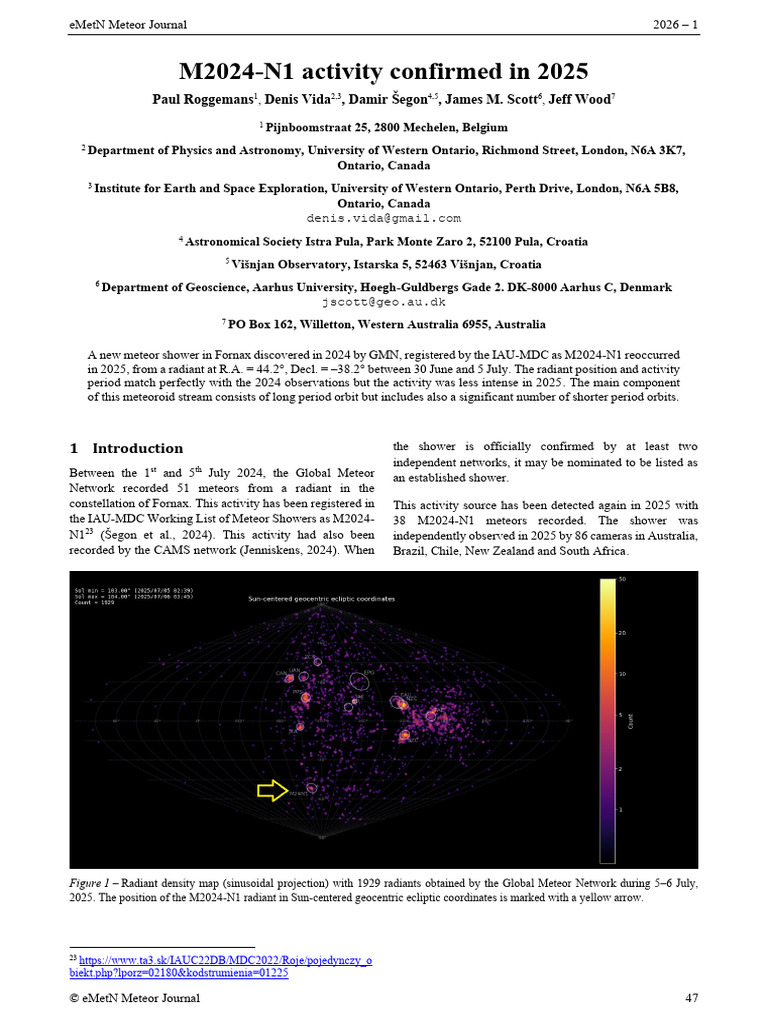 M2024-N1 Activity Confirmed in 2025 | PDF | Meteoroid | Physical Sciences