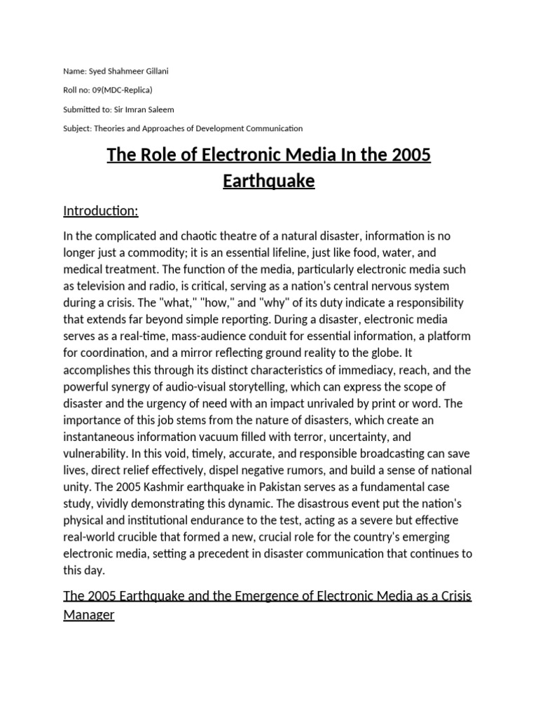 Role of Electronic Media (Syed Shahmeer Gillani) | PDF | Emergency ...