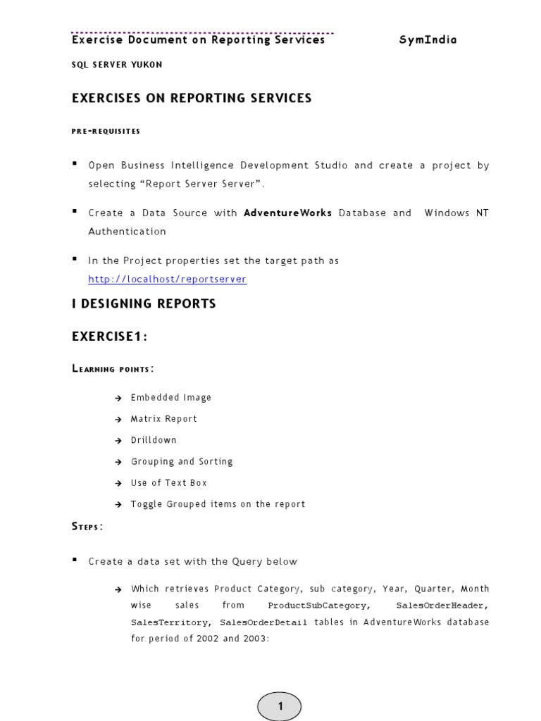 SSRS Exercises with AdventureWorks Data | PDF | Microsoft Sql Server ...