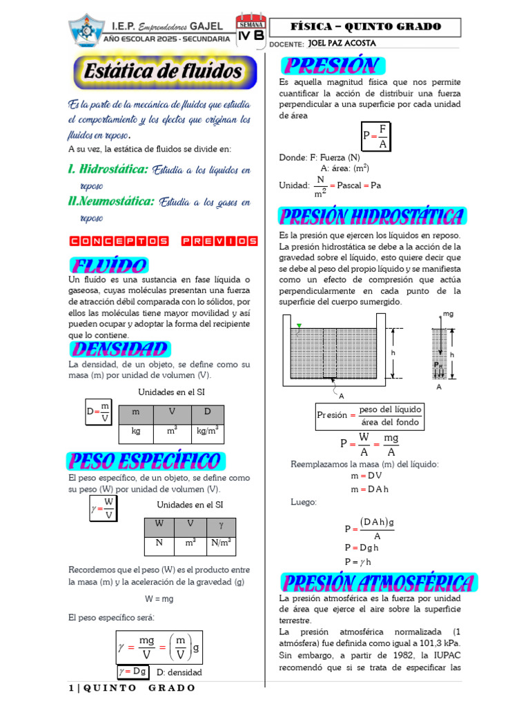 Hidrostatica | PDF | Presión | Peso