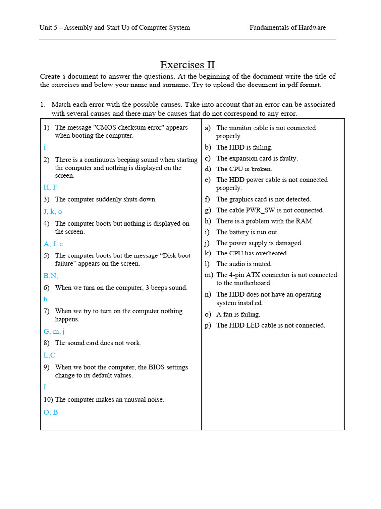 U05 Exercises II Diagnostic | PDF | Computer Architecture | Computer ...