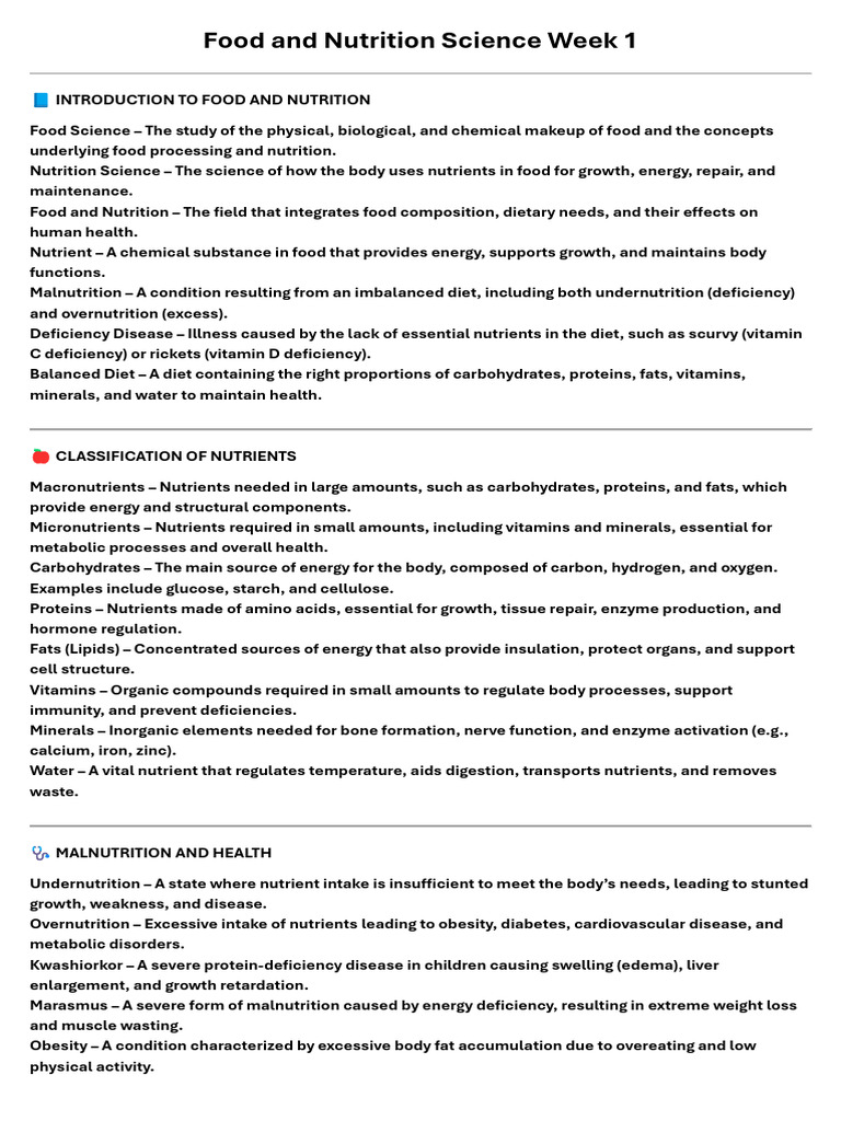Concepts Outline of Week 1 5 Food and Nutrition Science | PDF ...