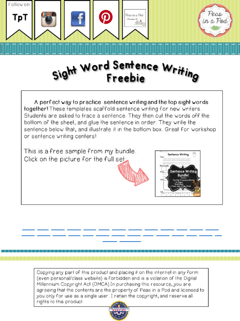 Free Sight Word Sentences Writing Center Activities | PDF