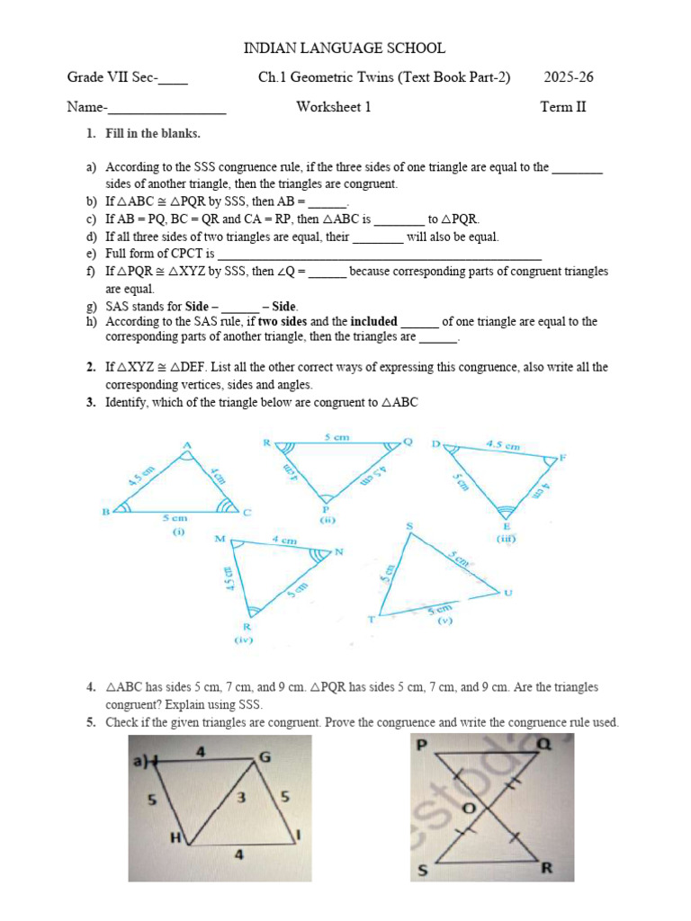 GR VII Math TB Part 2 Ch1 Ws 1 Geometric Twins | PDF