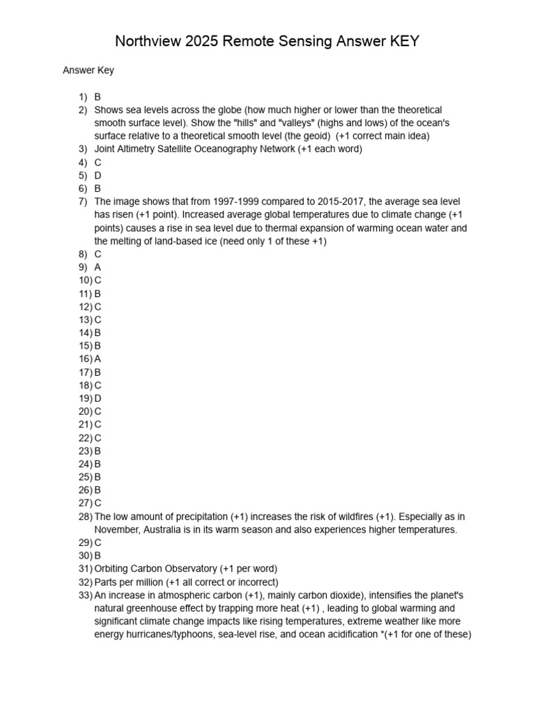 Answer Key Remote Sensing Northview 2025 | PDF | Climate Change | Sea Level