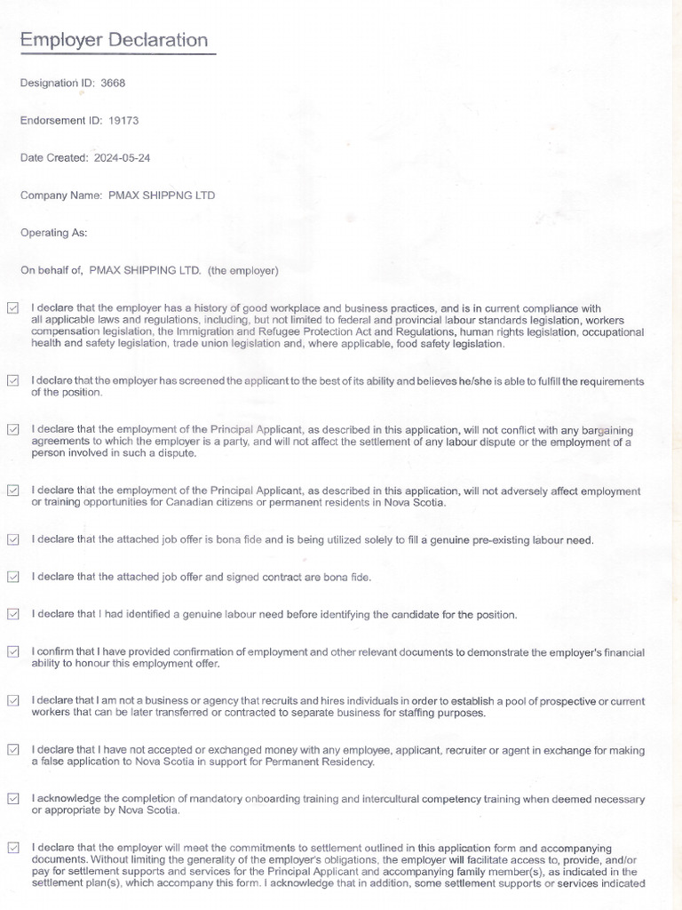 Employer Declaration | PDF