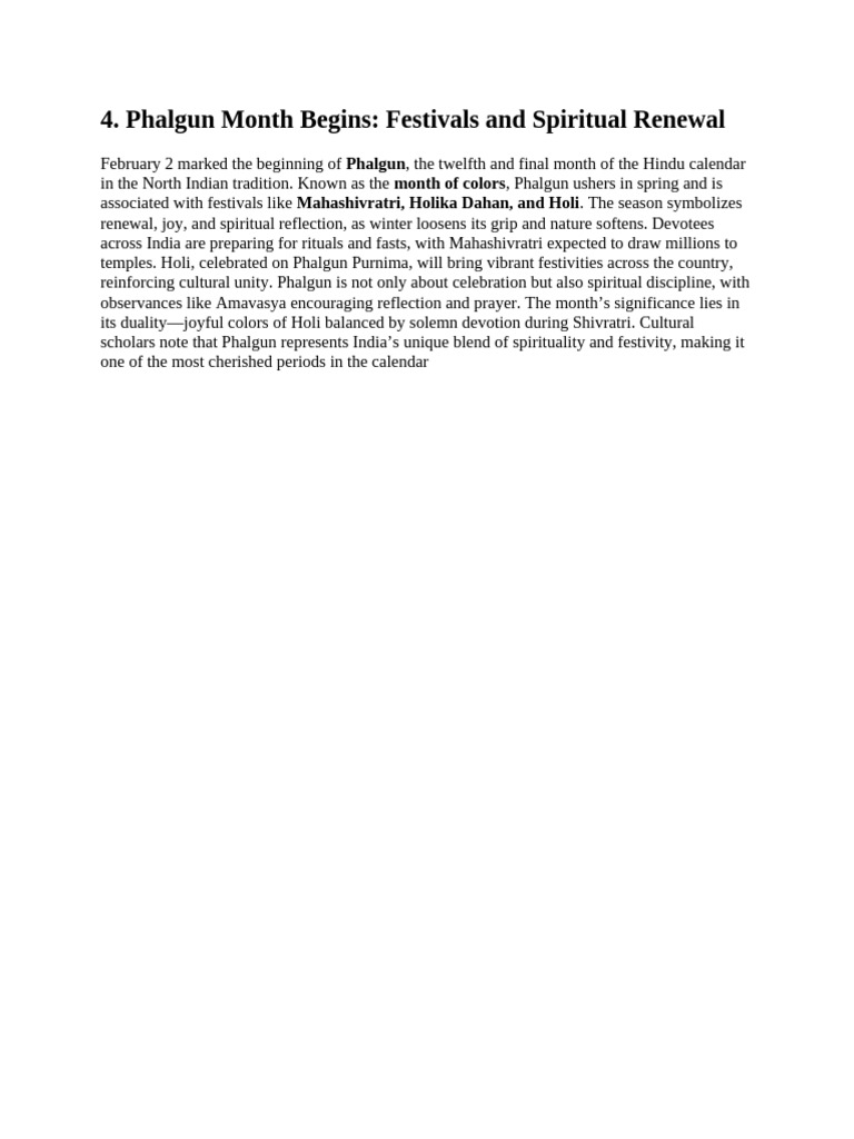 Phalgun Month Begins: Festivals and Spiritual Renewal | PDF