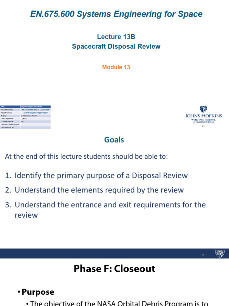 Space Systems Lecture 13B Slides | PDF | Space Debris | Nasa
