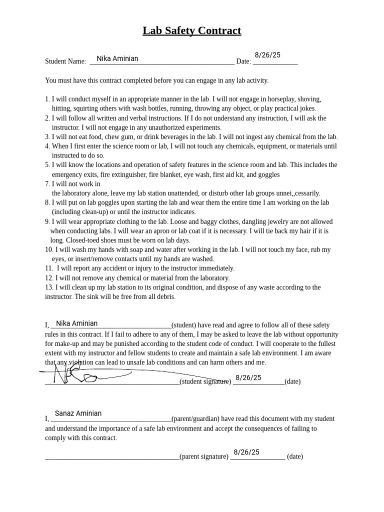 Lab Safety Contract | PDF