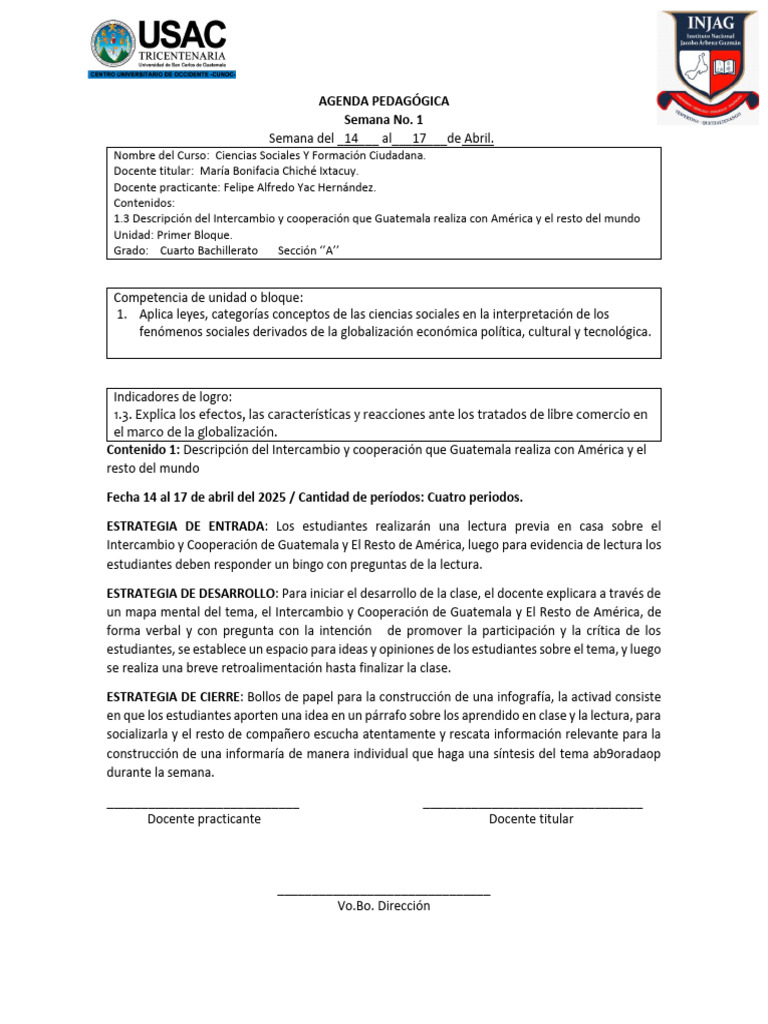 Agenda Pedagógica y Desarrollo de Contenidos 14 Al 17 de Abrial 2025 ...