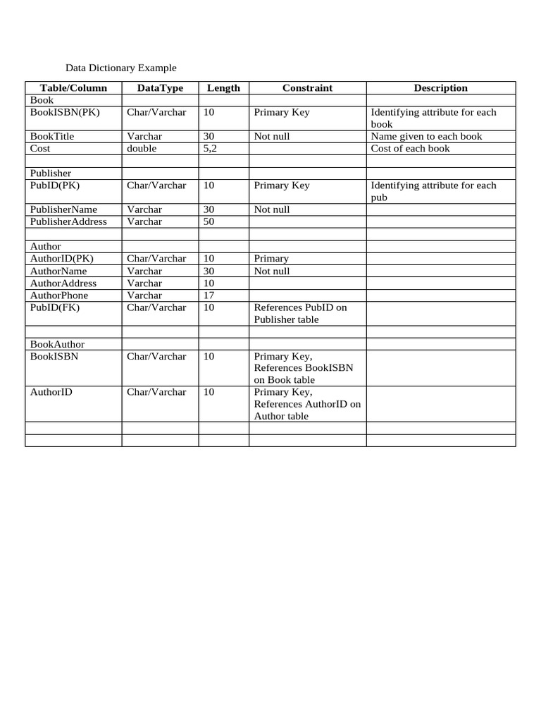 Data Dictionary Example | PDF