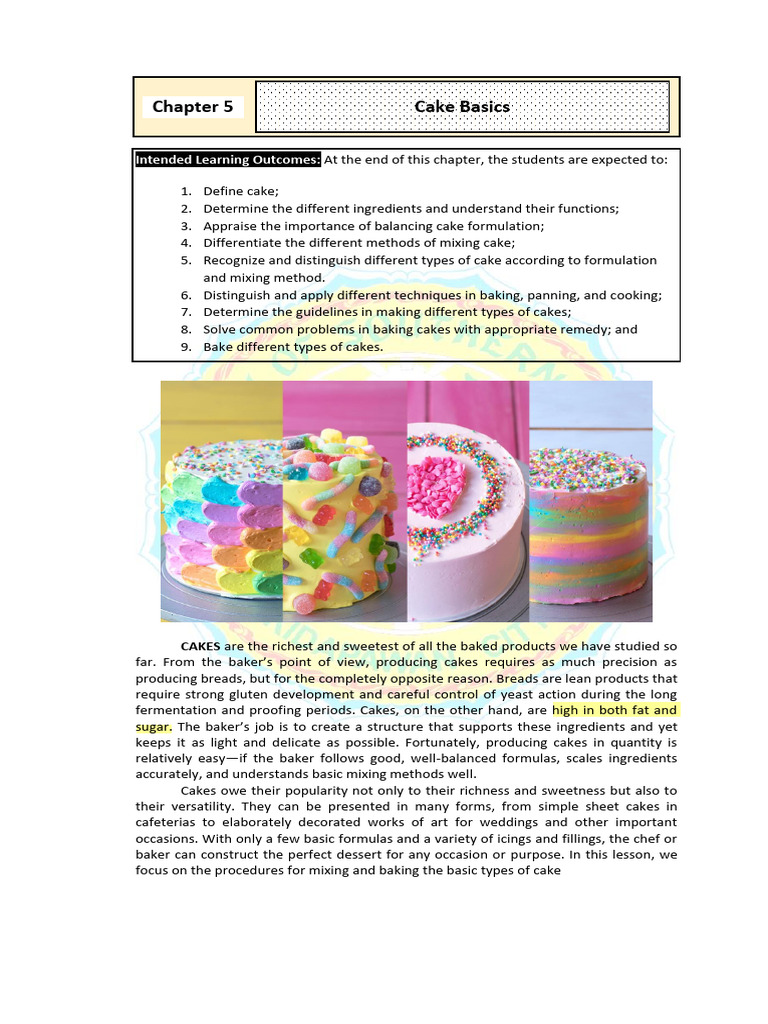 FSM 211 Lesson 12 Cake Basic 124843 | PDF | Cakes | Shortening