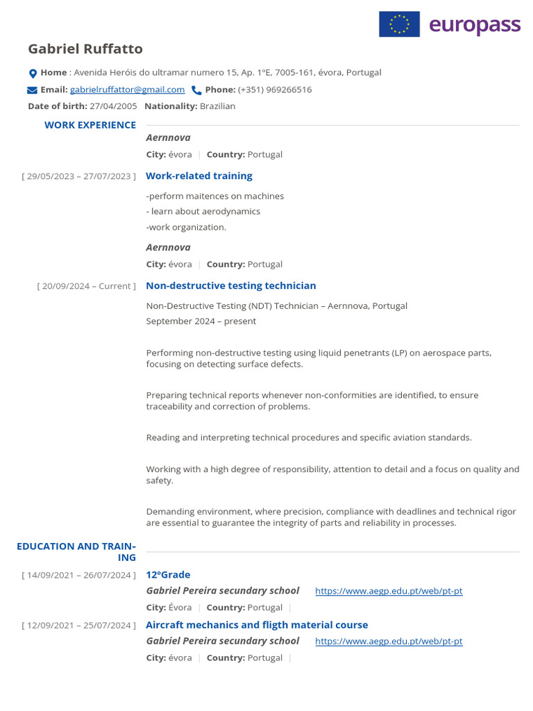 CV Gabriel Ruffatto 2025' | PDF | Nondestructive Testing