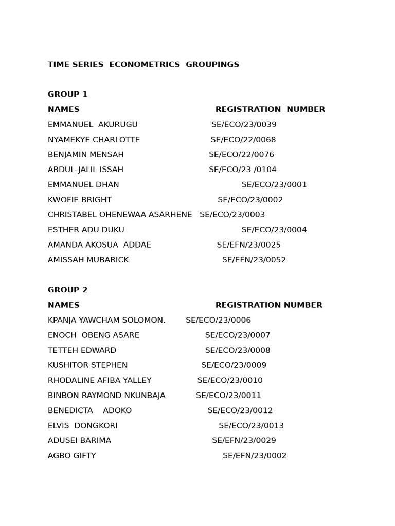 Time Series Econometrics Groupings (1) | PDF