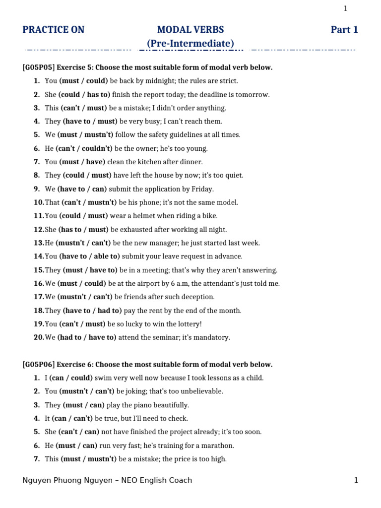 (LET'S ACE THE GRAMMAR) MODAL VERBS (For Beginners) | PDF