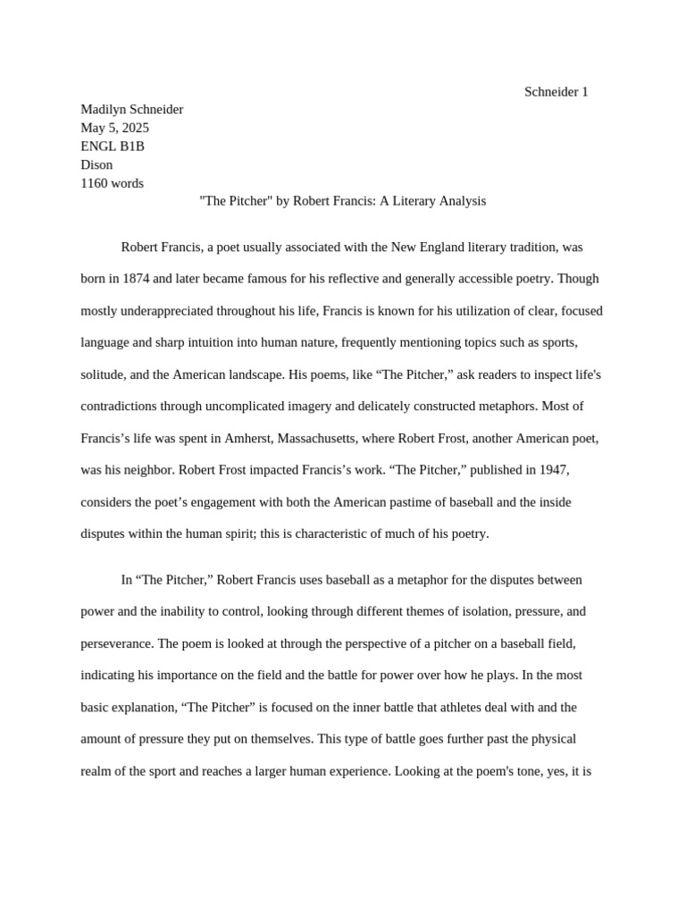 Engl Final Project - Rough Draft-2 | PDF | Poetry | Pitcher