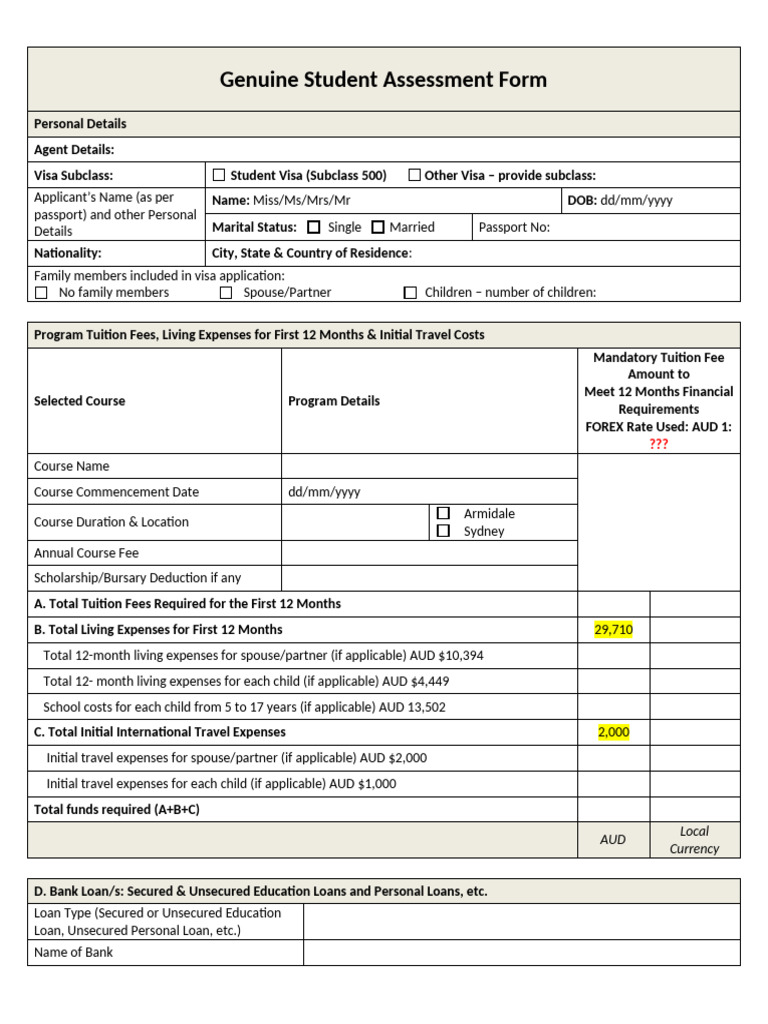Genuine Student Assessment Form 2025 | PDF | Travel Visa | Australia