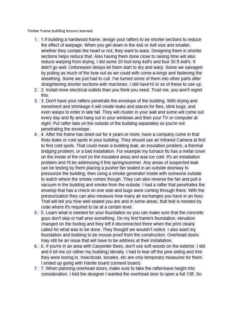 Timber Frame Building Lessons Learned-Compressed | PDF | Water Heating ...