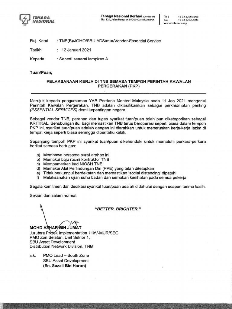 Surat Arahan - PKP Vendor Mur TGK Seg | PDF