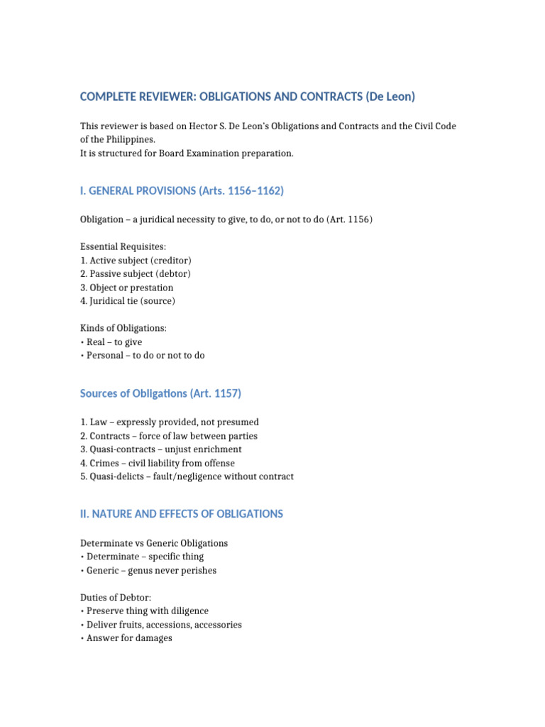 O&c Reviewer | PDF | Damages | Law Of Obligations