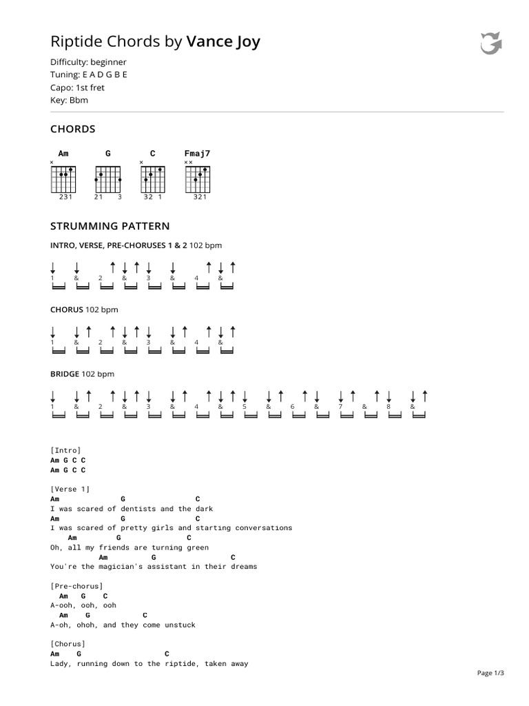 Riptide Chords (Ver 2) by Vance Joytabs at Ultimate Guitar Archive ...