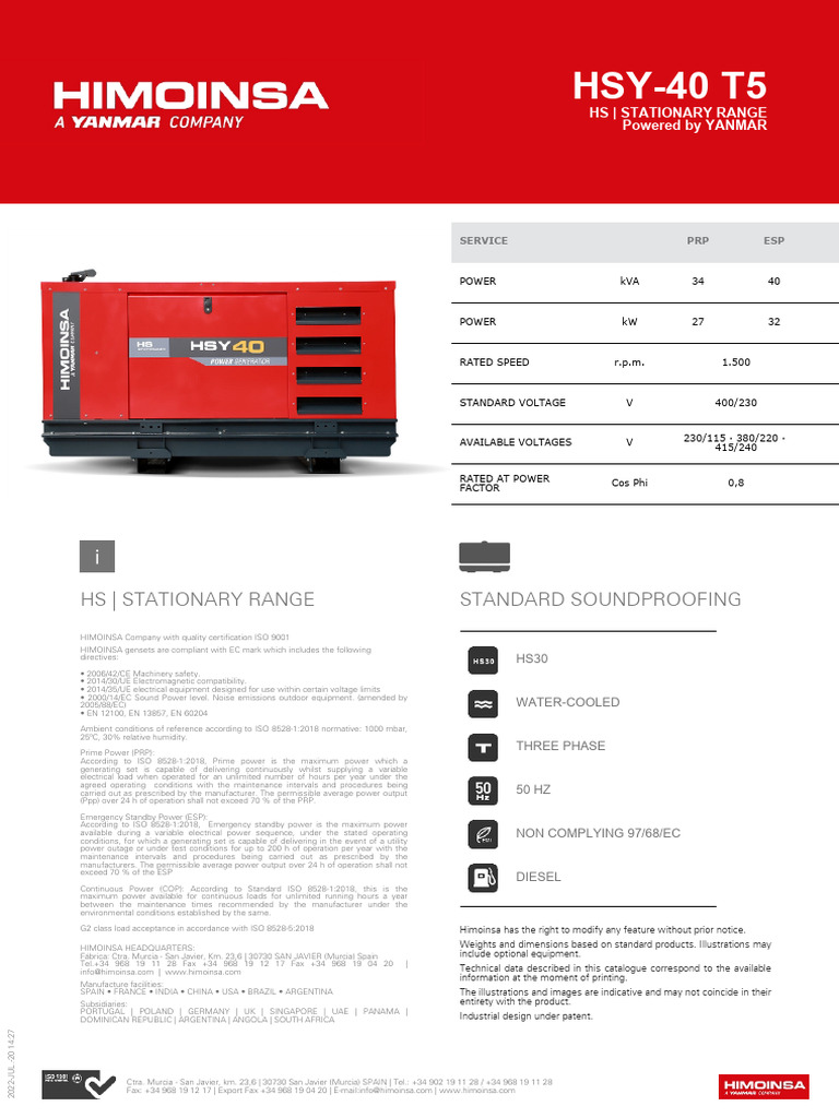 Generator Set Data Sheet Hsy 40 t5 Soundproof Engl 230117 104556 | PDF ...