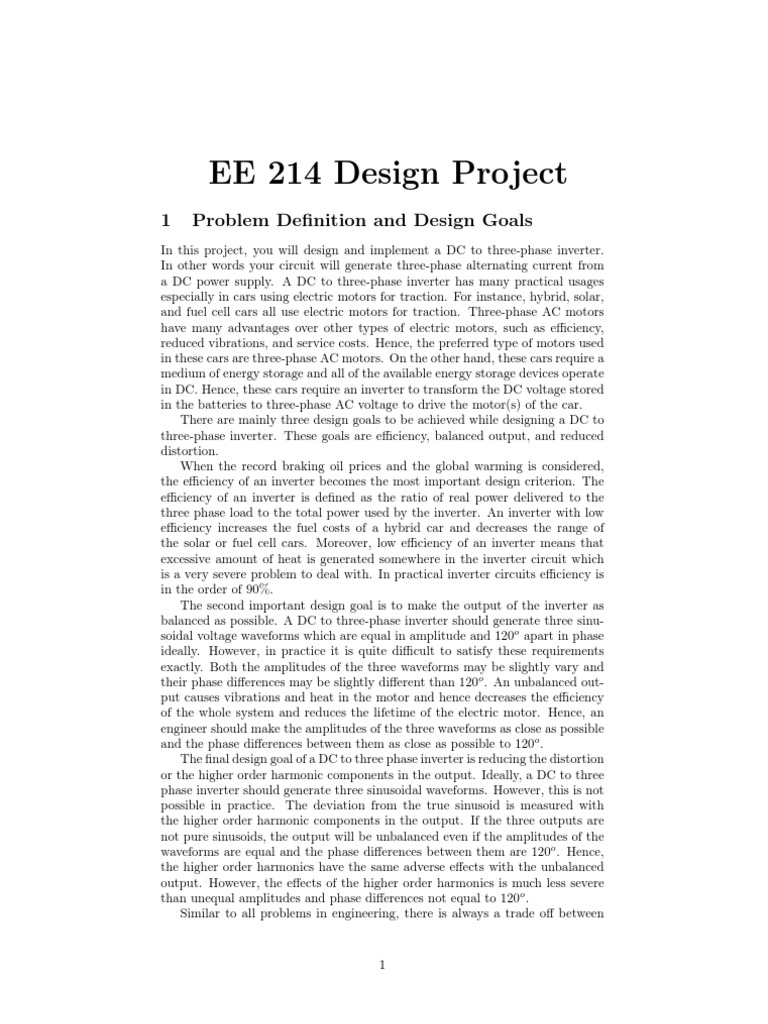 EE 214 Design Project: 1 Problem Definition and Design Goals | PDF ...