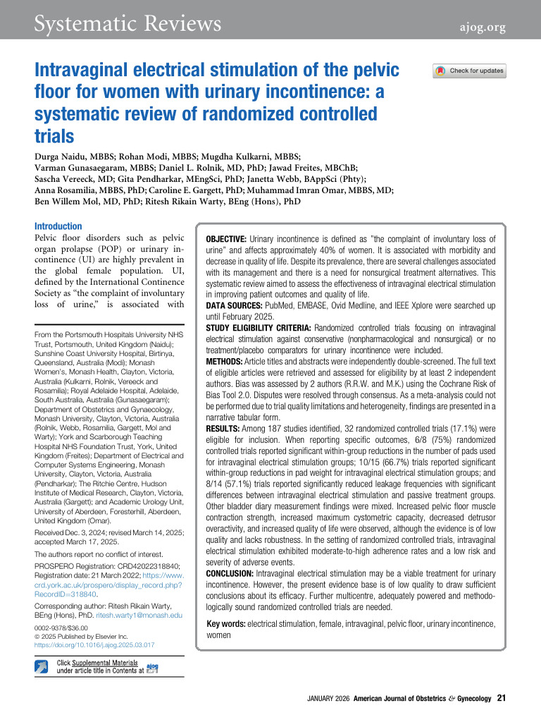Intravaginal Electrical Stimulation of the Pelvic | PDF | Urinary ...