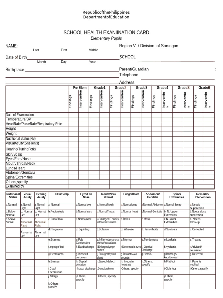School Health Examination Card New | PDF | Periodontology | Medical ...