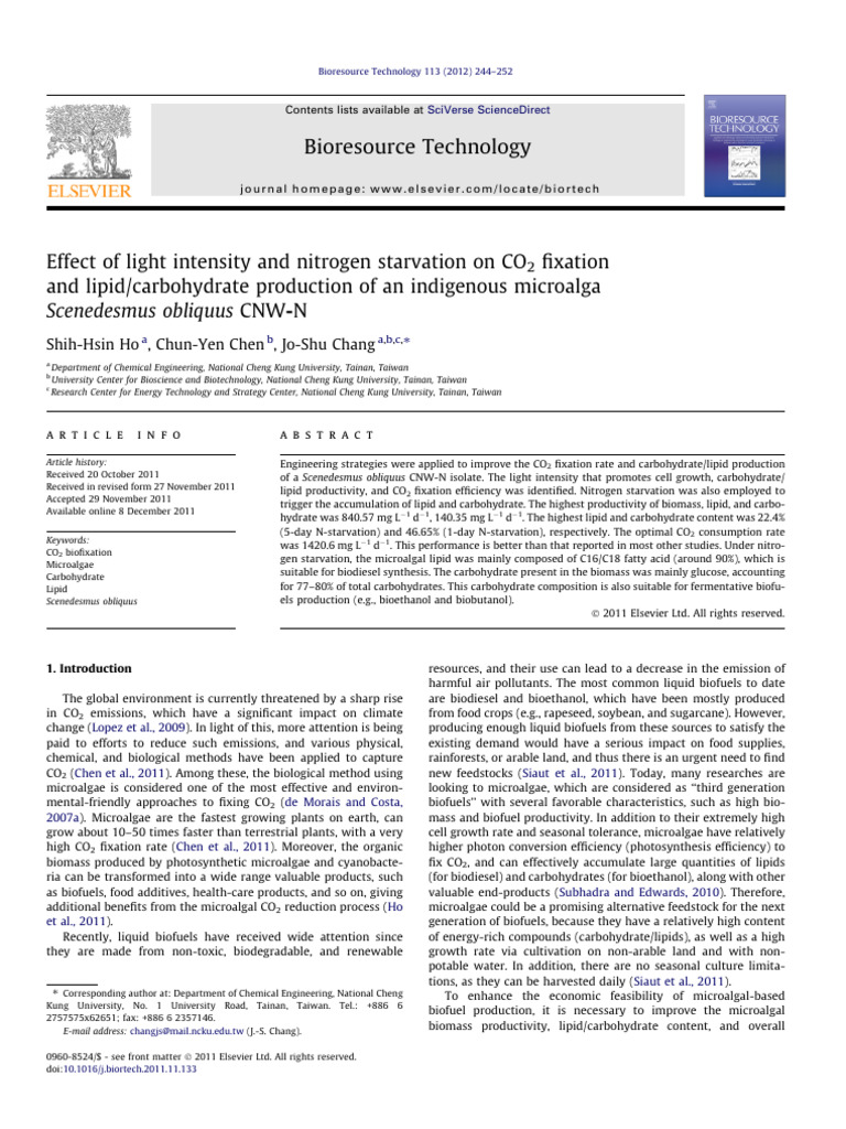 Effect of Light Intensity and Nitrogen Starvation On CO2 Fixation | PDF