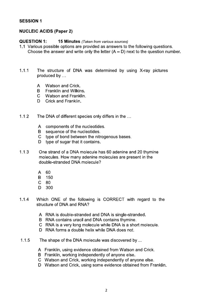 DNA Molecule Past Exam Questions | PDF