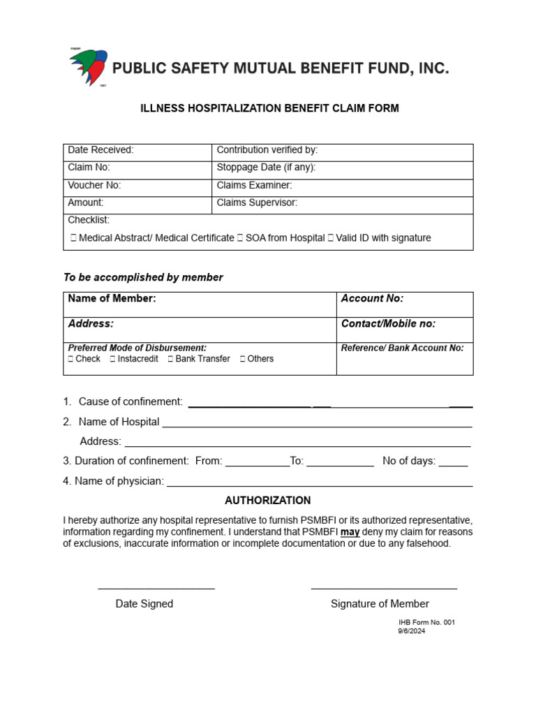 Illness Hospitalization Benefit Claim Form | PDF