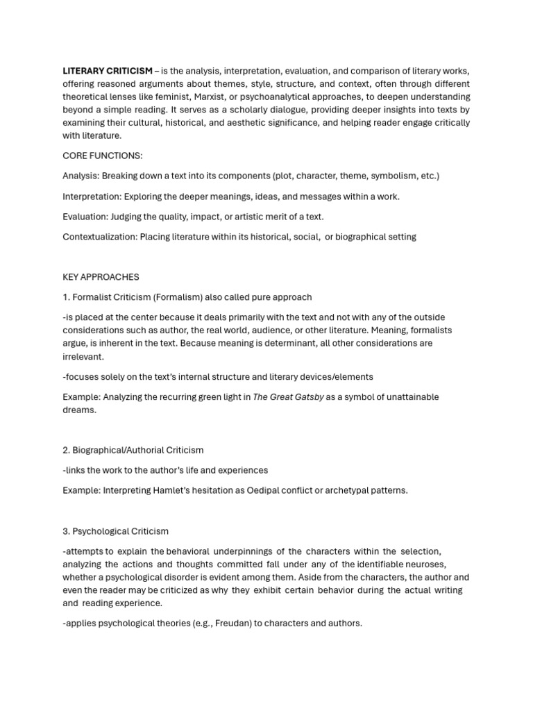 Approaches To Literary Criticism | PDF | Feminism | Gender Studies