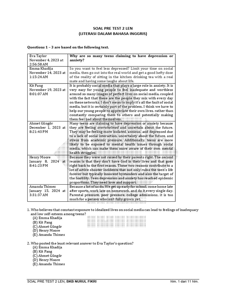 Soal Pre Test 2 LEN-2 | PDF | Cancer