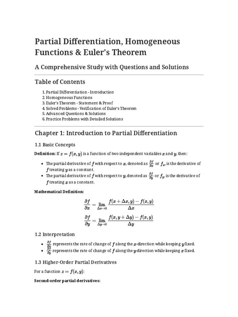 Partial Differentiation & Euler's Theorem | PDF | Derivative | Function ...