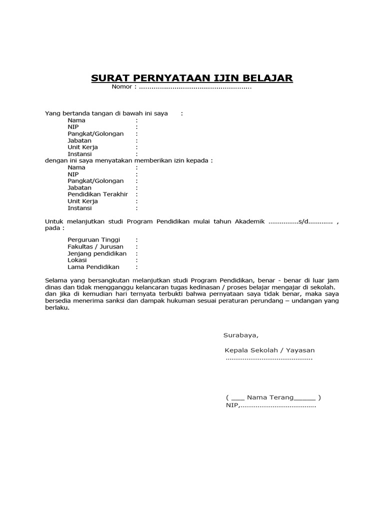 Surat Pernyataan Ijin Belajar | PDF
