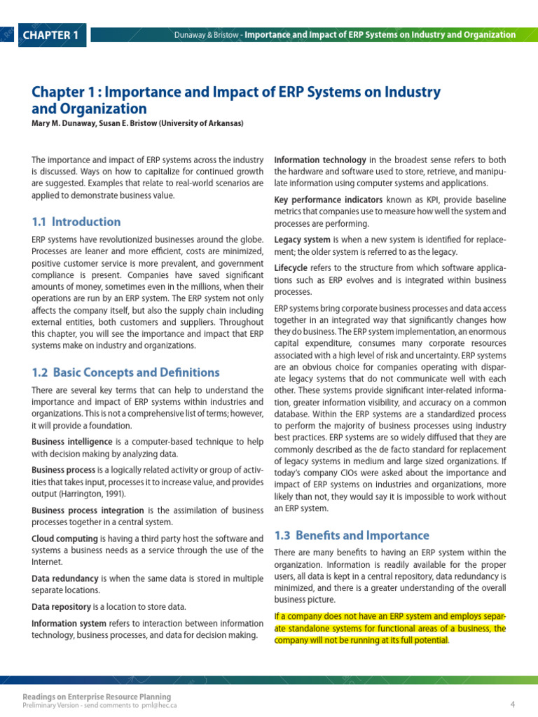 Importance and Impact of ERP System on Industry and Organization | PDF ...