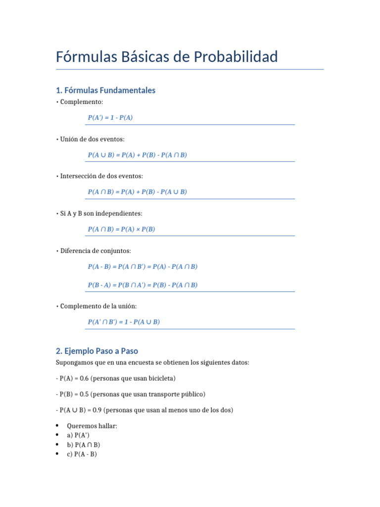 Formulas Probabilidad Ejemplos | PDF