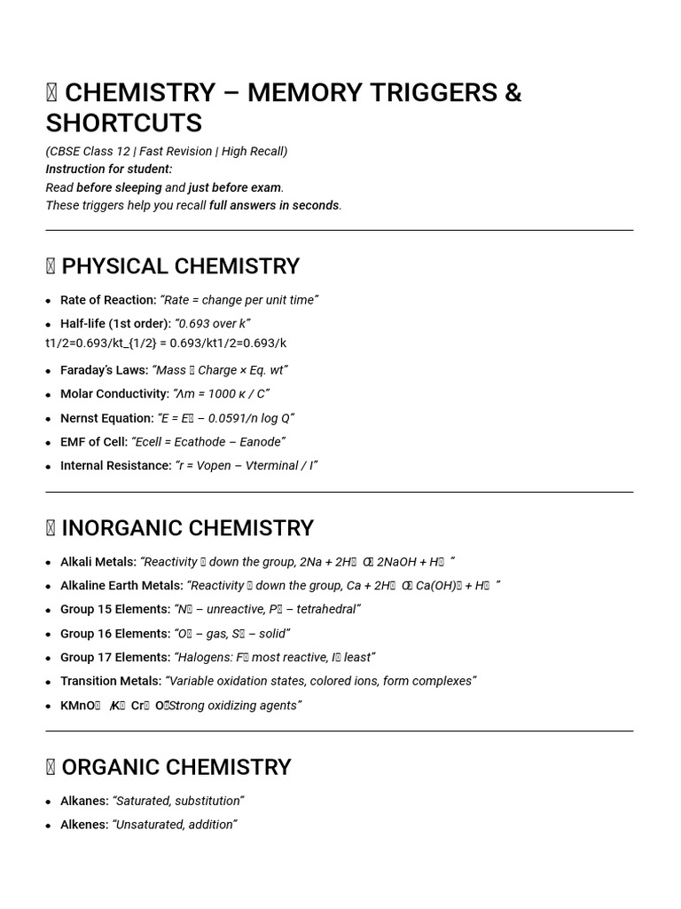 Chemistry Memory Triggers Shortcuts 2026 21-01-03!26!34 | PDF