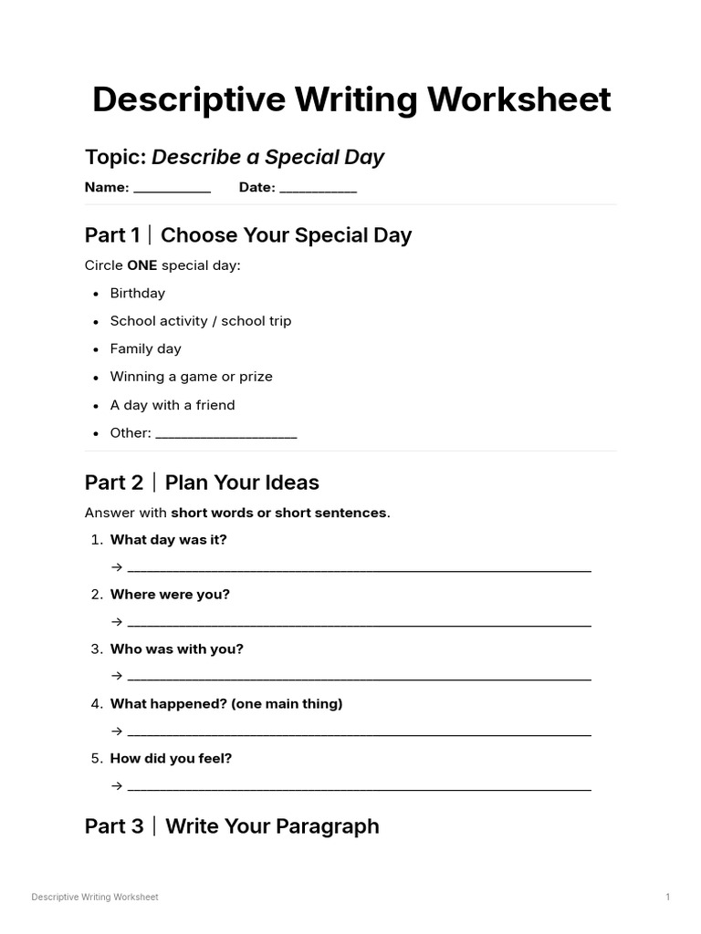 Descriptive Writing Worksheet | PDF | Language Families | Language ...