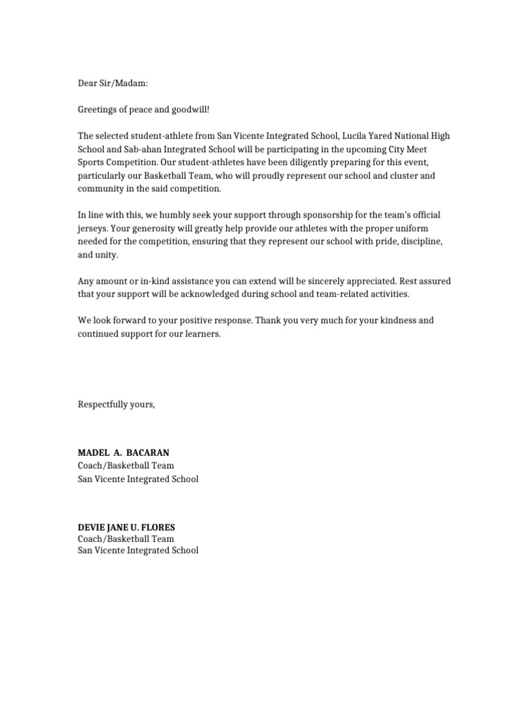 Solicitation Letter Basketball Team | PDF