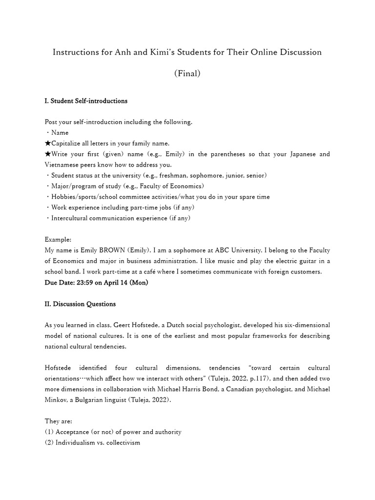 Instructions for Online Discussion (Final) revised on April 15 | PDF ...
