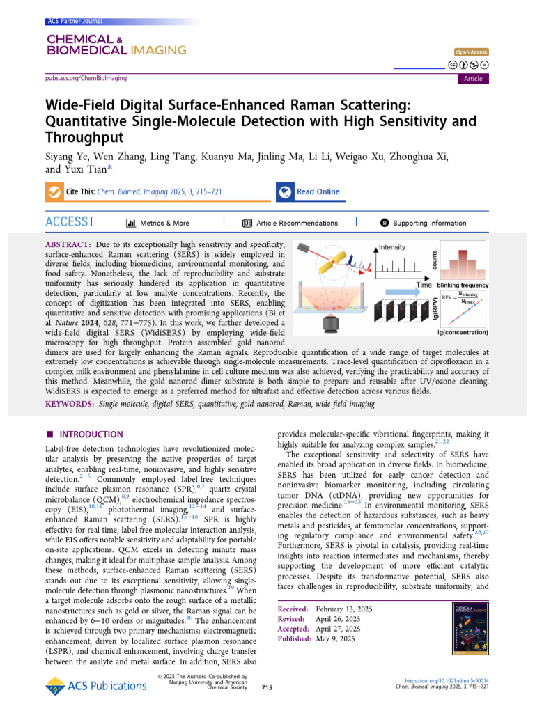Wide Field Digital Surface Enhanced Raman Scattering Quantitative ...