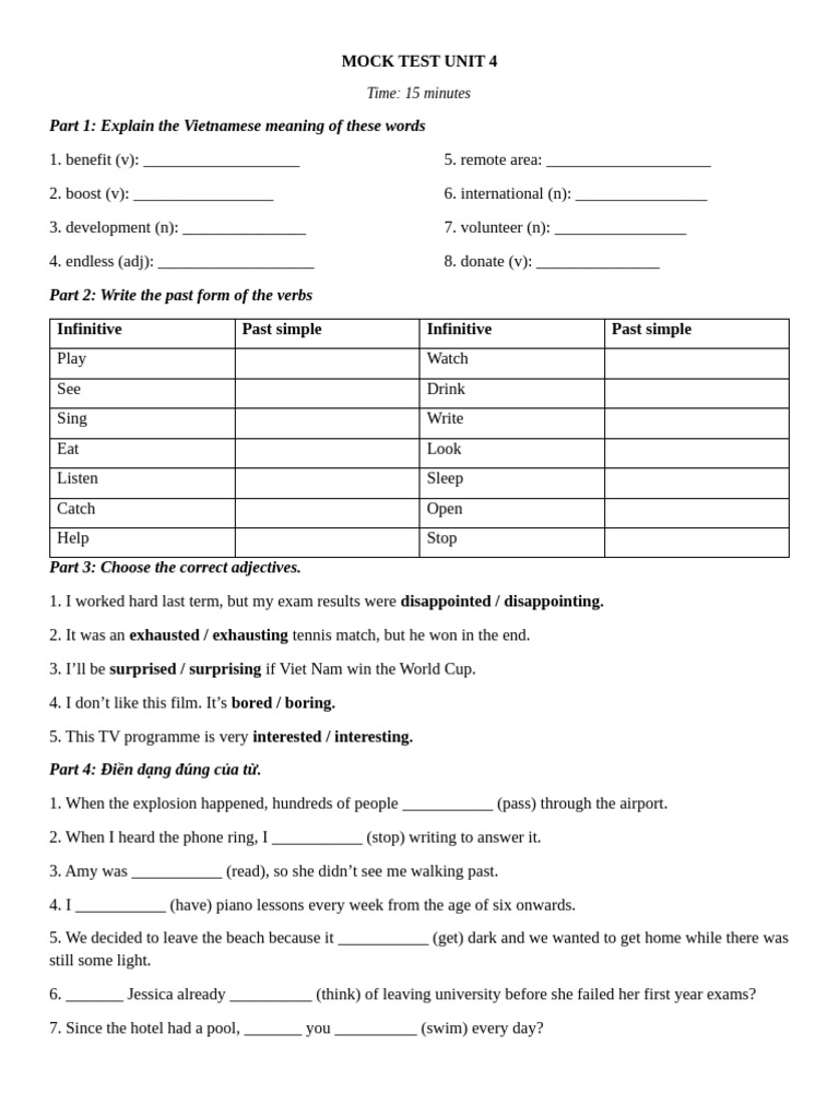 Mock Test Unit 4 Grade 10 | PDF