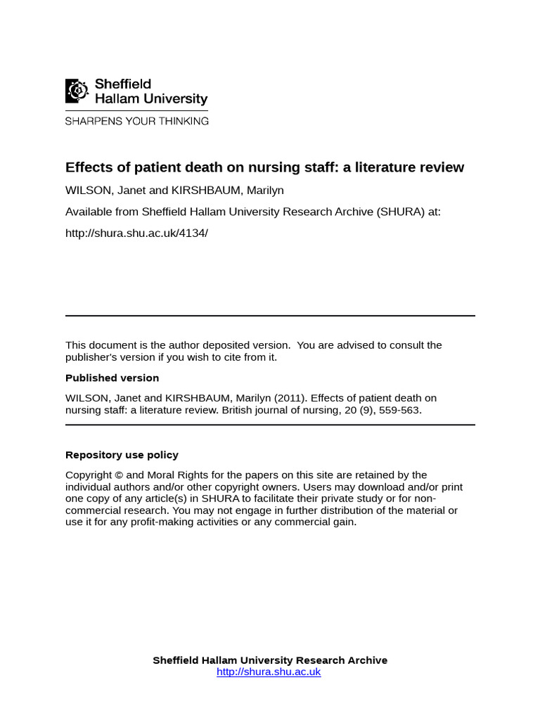 Effects of Patient Death on Nursing Staff a Literature Review | PDF ...