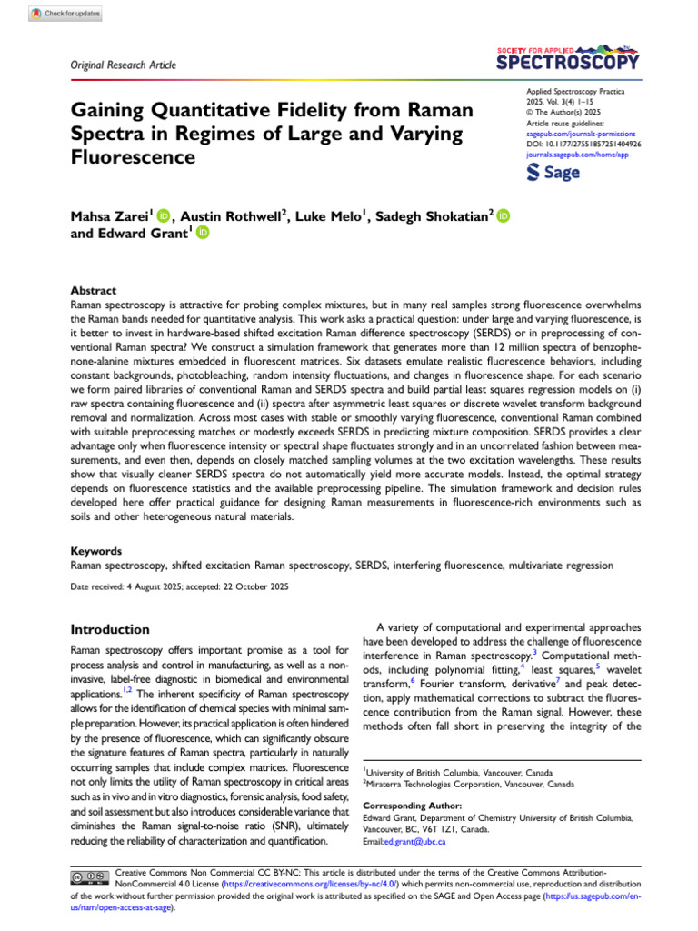 Zarei Et Al 2025 Gaining Quantitative Fidelity From Raman Spectra in ...