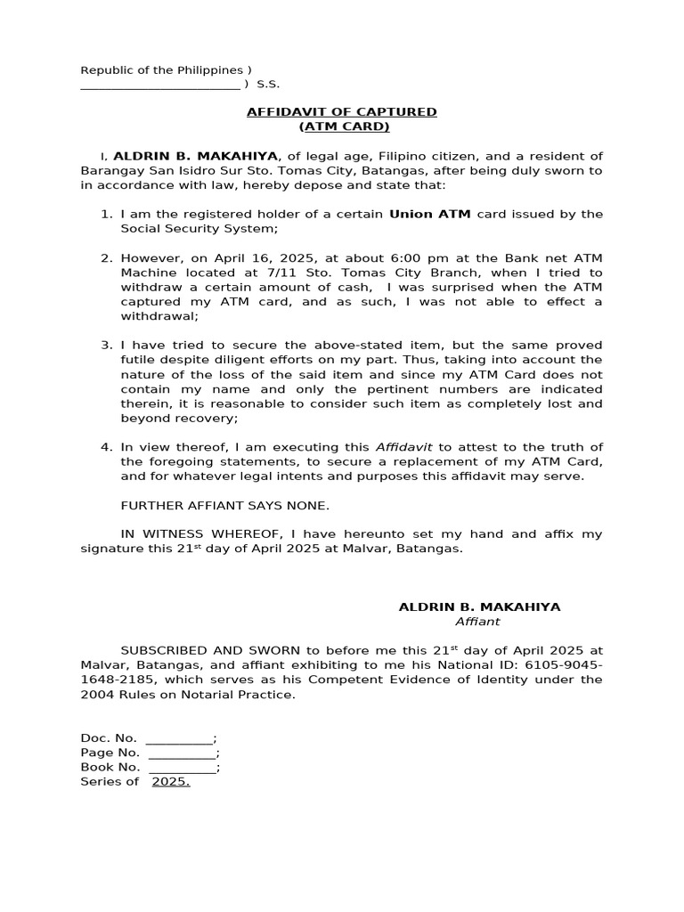 Affidavit of Captured ATM CELEBRE Docx 4.21.25 | PDF
