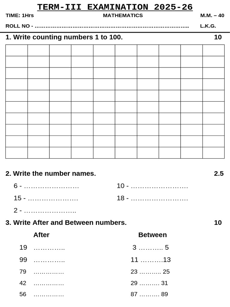 Ok LKG Maths Annual 25-26 | PDF
