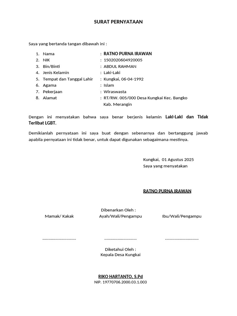 Surat Pernyataan Lgbt | PDF