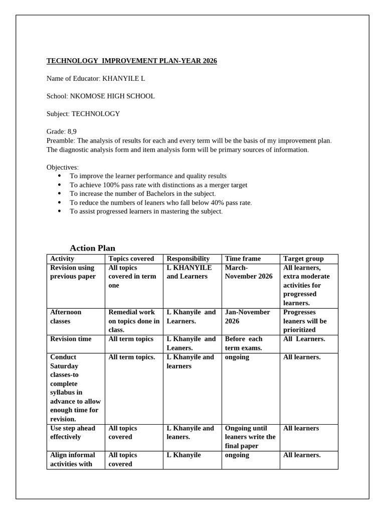 Technology Improvement Plan | PDF